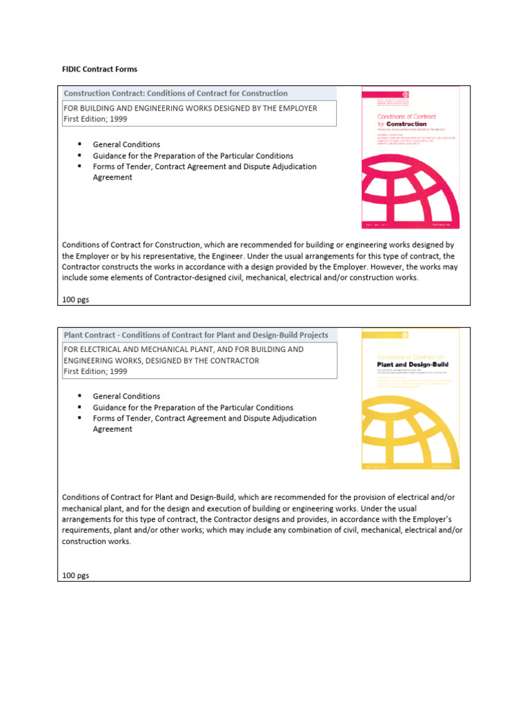 FIDIC Contract Forms | PDF | Employment | Economies