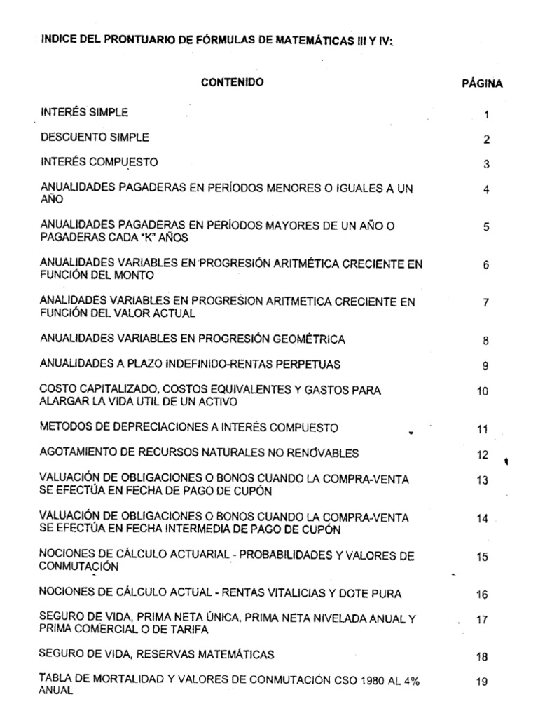 Formulario Mate Finan 2 | PDF