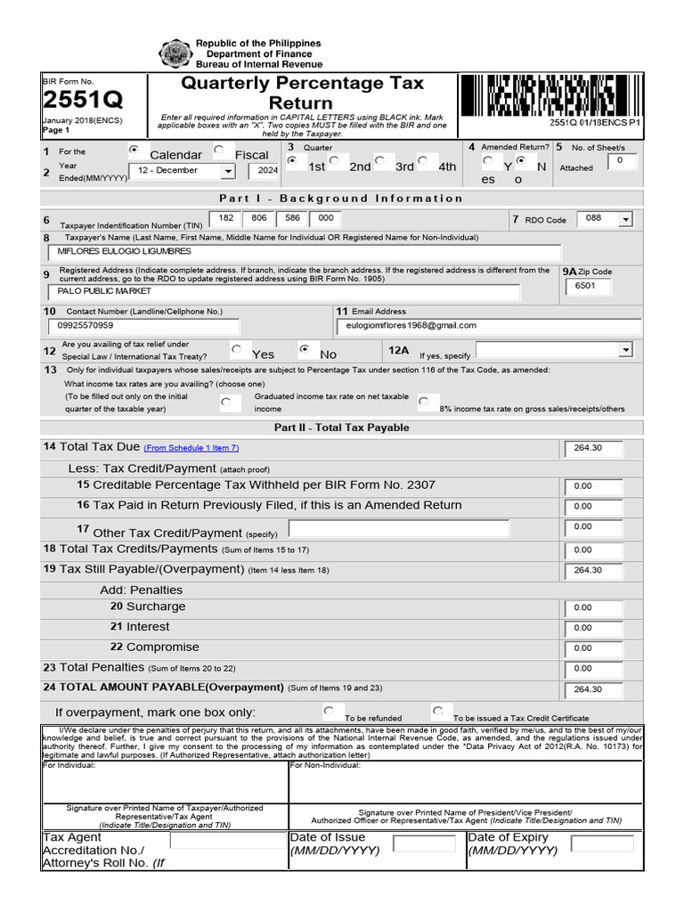 2551Q Miflores 1st Quarter | PDF | Taxes | Income
