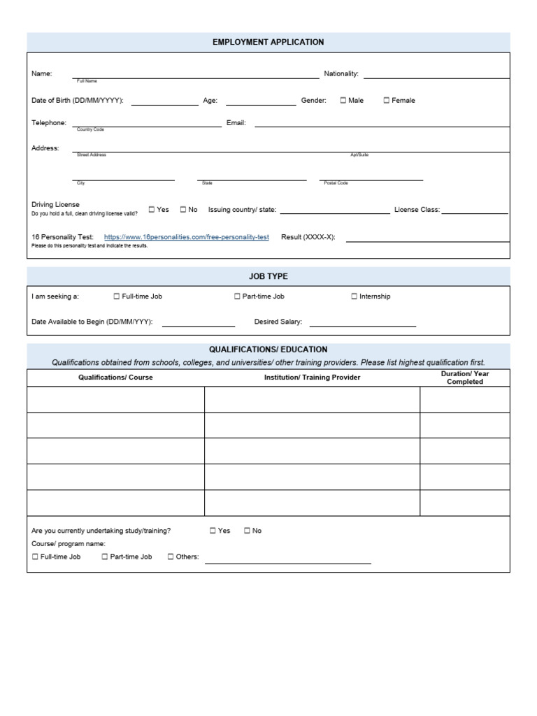 Employment Application Form | PDF | Zip Code | Multilingualism
