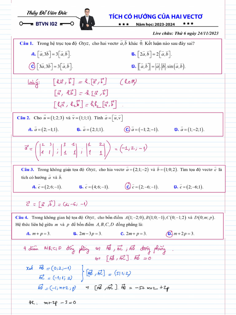 IG2 - Viết Tay - Tích Có Hướng Của Hai Vecto | PDF