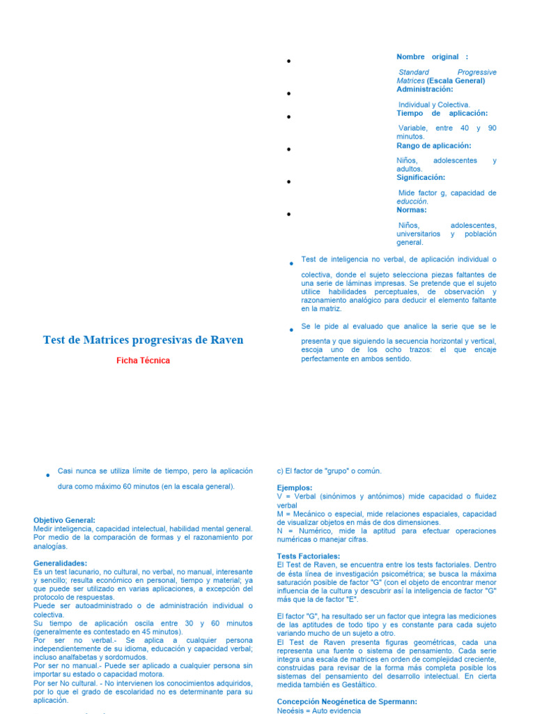 MANUAL Del Test de Matrices Progresivas de Raven | PDF | Inteligencia ...