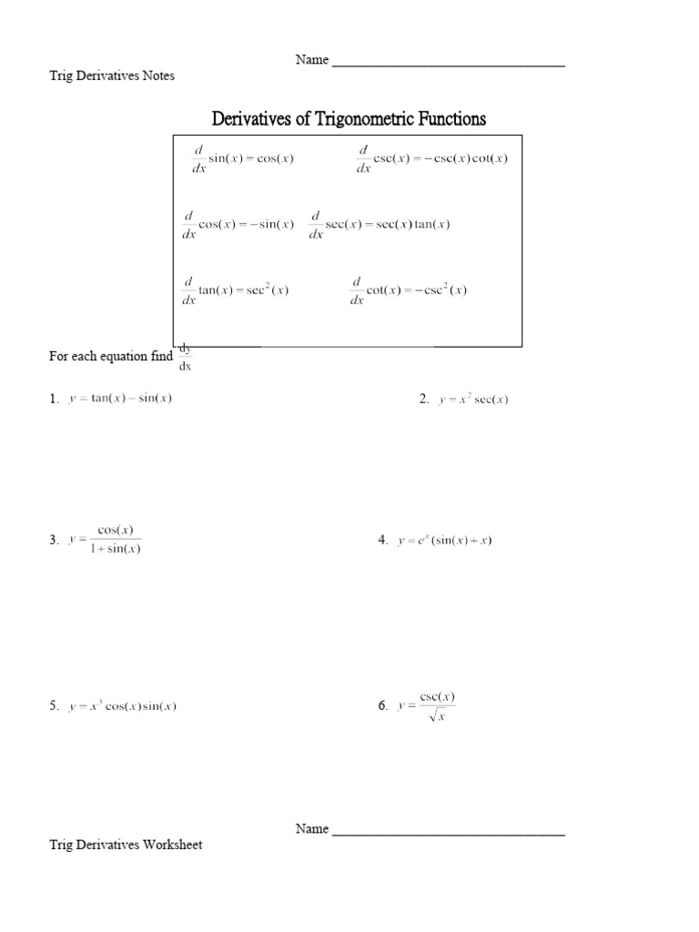 Trig Derivative Notes | PDF | Teaching Methods & Materials | Computers