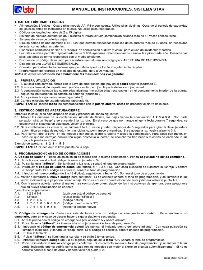140077 Star Ch Esp Ing Por Rev 04 07 Pdf Batería Electricidad Células Galvánicas