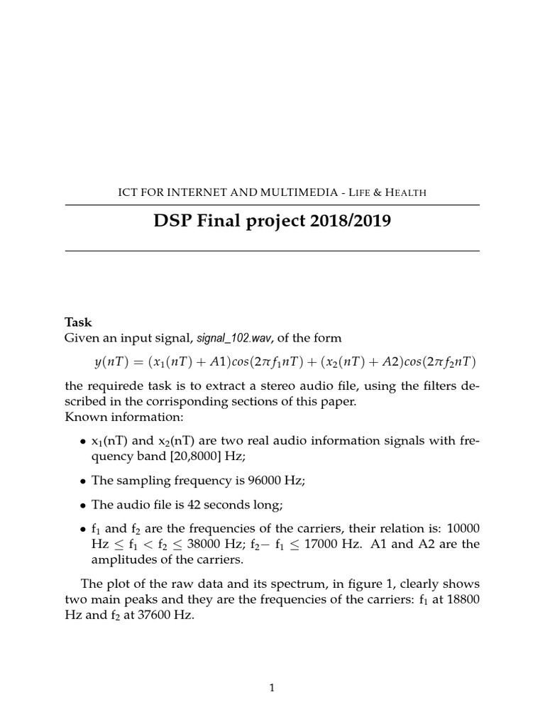 DSP Final Project 2018/2019: Ict For Internet and Multimedia - L & H | PDF | Digital Signal ...
