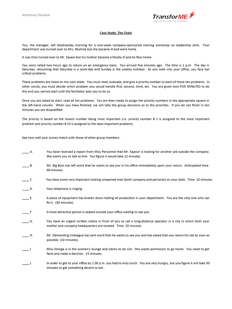 The Chain - Time Management Case Study - 25 Copies | PDF