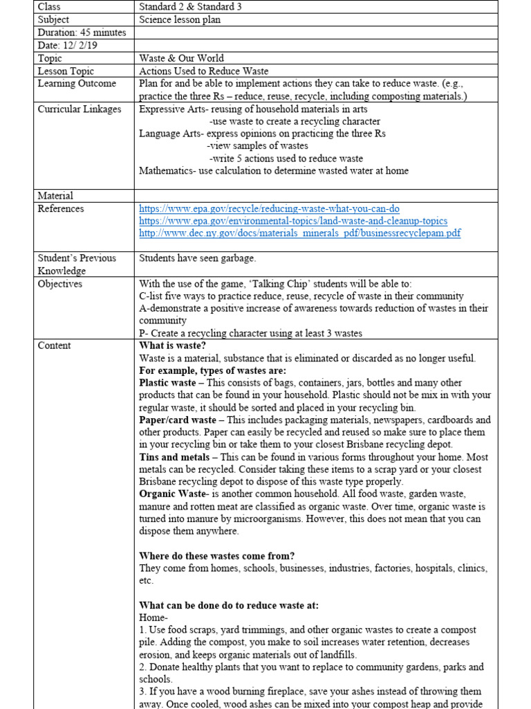 Multi-Grade Lesson Plan | PDF | Recycling | Waste