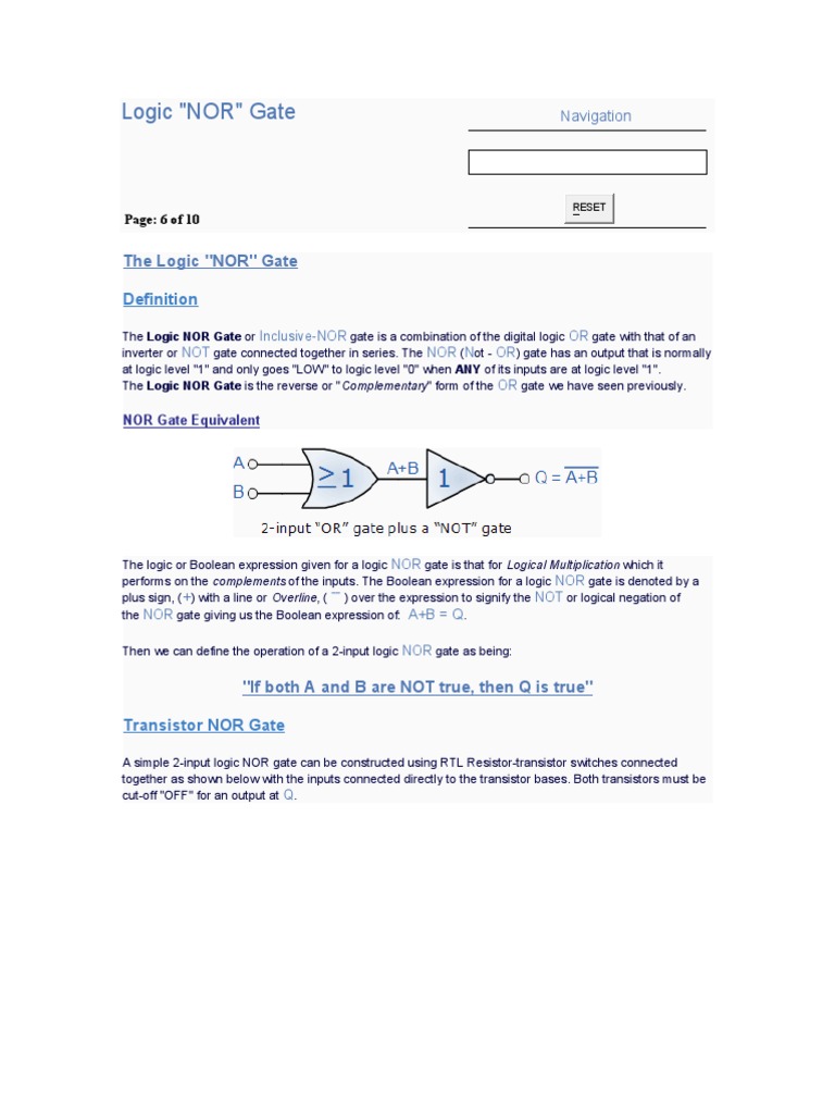 The Logic "NOR" Gate | PDF | Logic Gate | Boolean Algebra