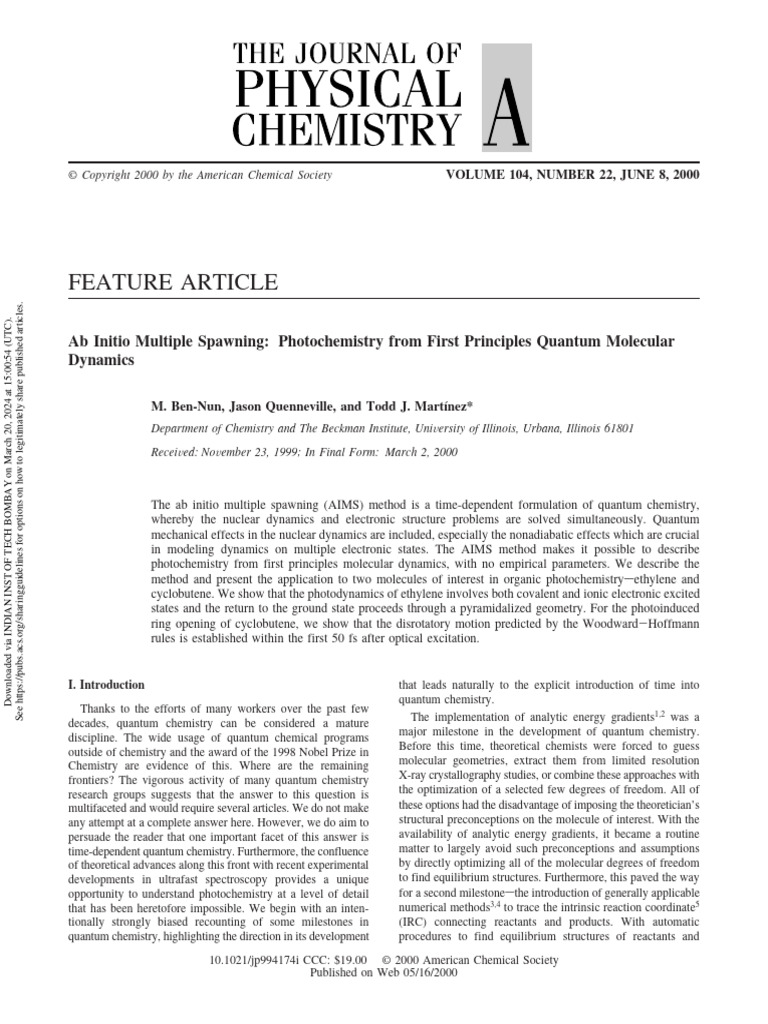 Ben Nun Et Al 2000 Ab Initio Multiple Spawning Photochemistry From ...