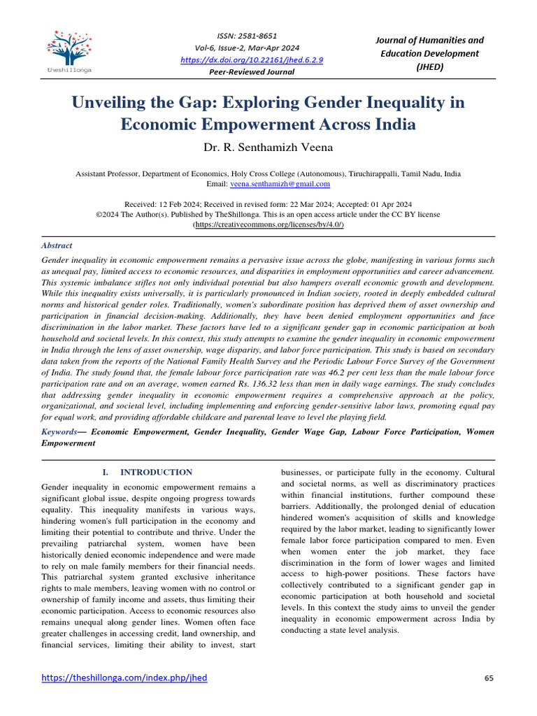 Unveiling the Gap: Exploring Gender Inequality in Economic Empowerment ... Unveiling the Gap: Exploring Gender Inequality in Economic Empowerment ...