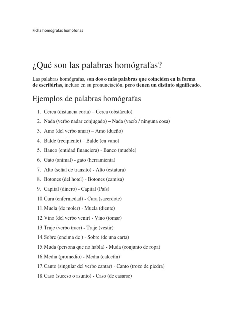 Ficha Homógrafas Homófonas | PDF | Verbo