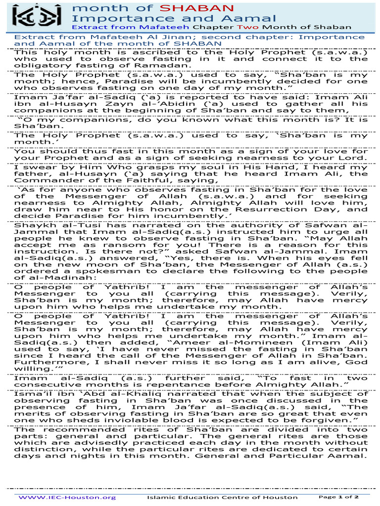 S1 - Month of Shaban Importance and Amaal | PDF | Abrahamic Religions ...