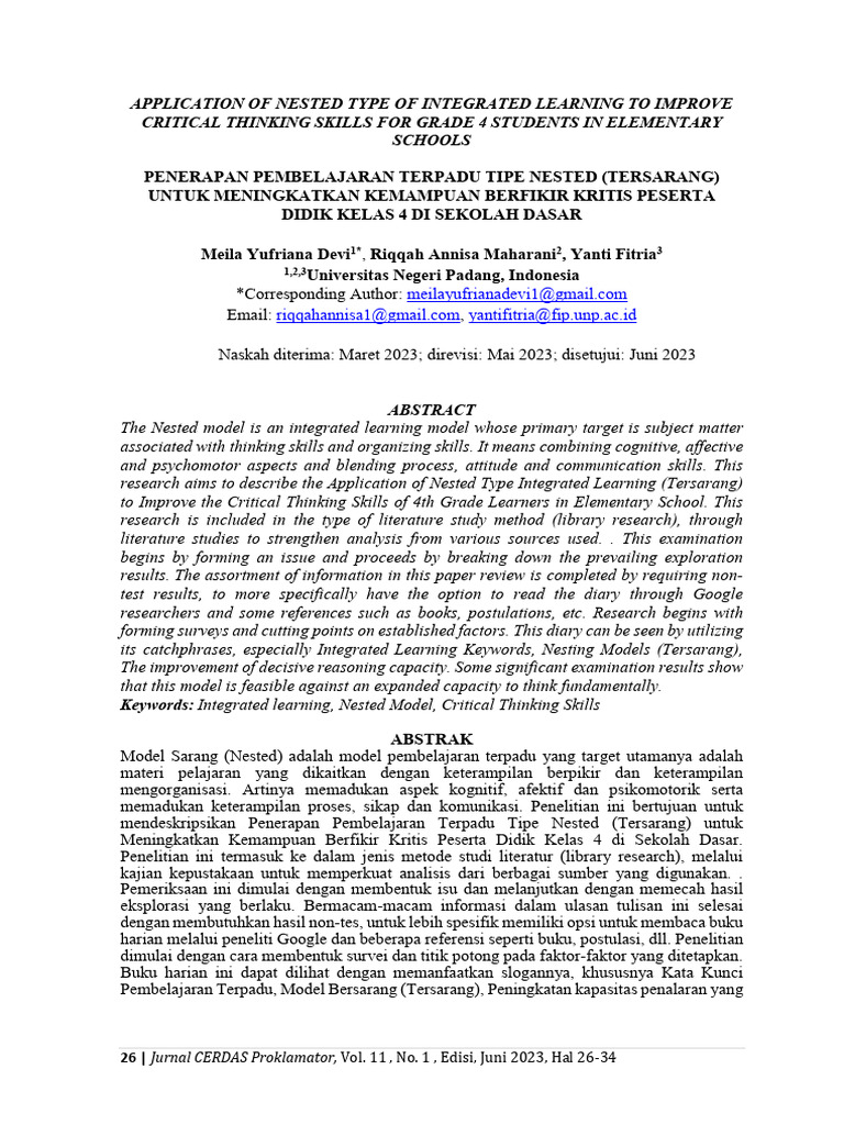 Kelebihan Dan Kekurangan Model Nested | PDF | Critical Thinking | Learning