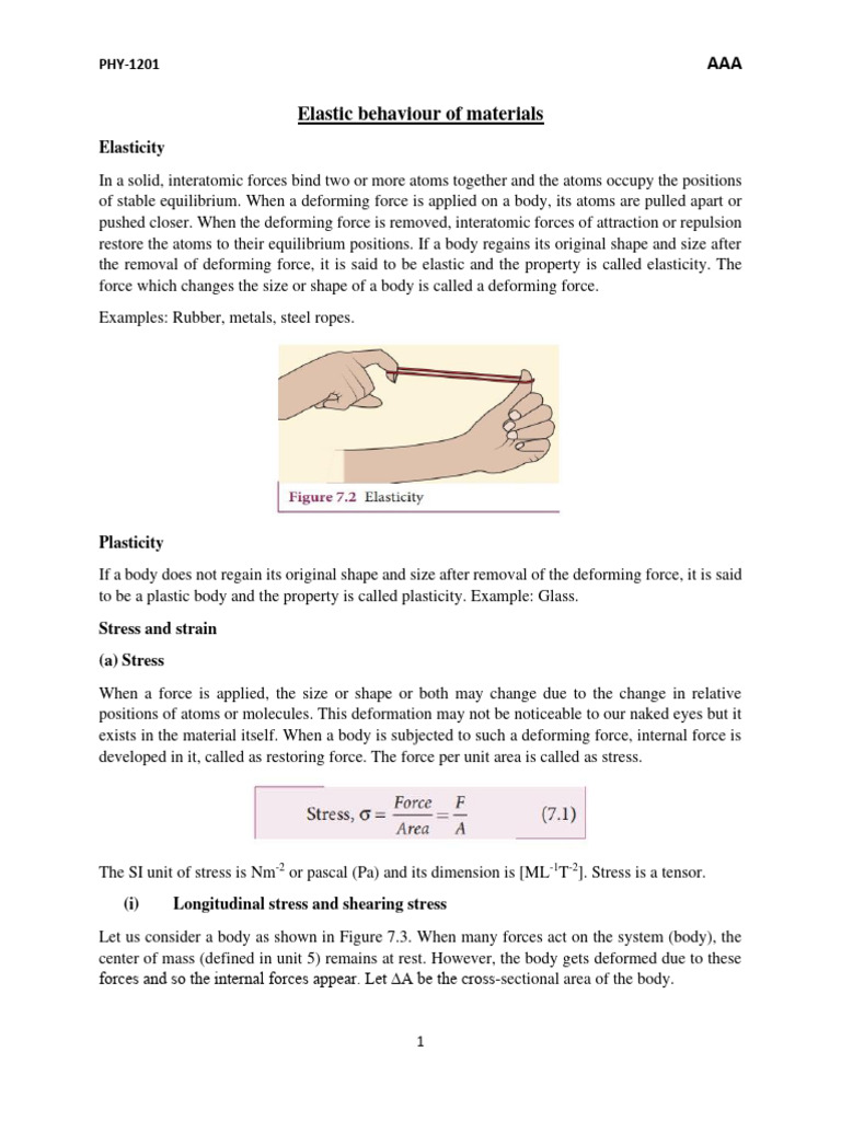 Elastic Behaviour of Materials | PDF | Young's Modulus | Elasticity ...