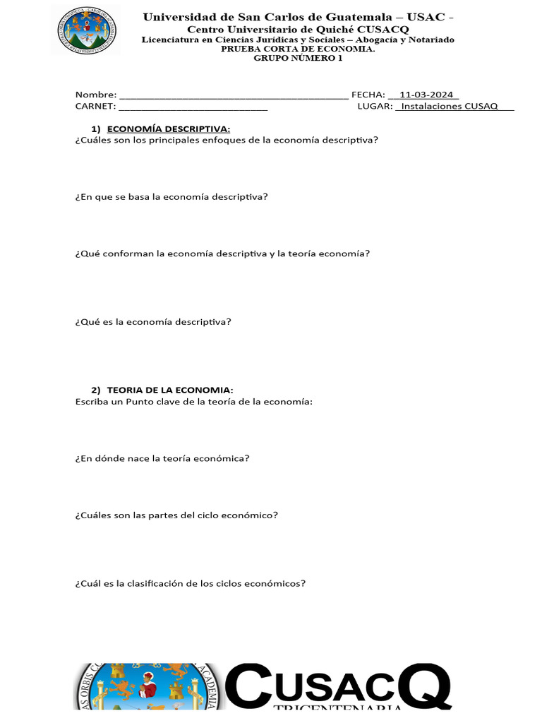 Prueba Corta Economia 2 | PDF