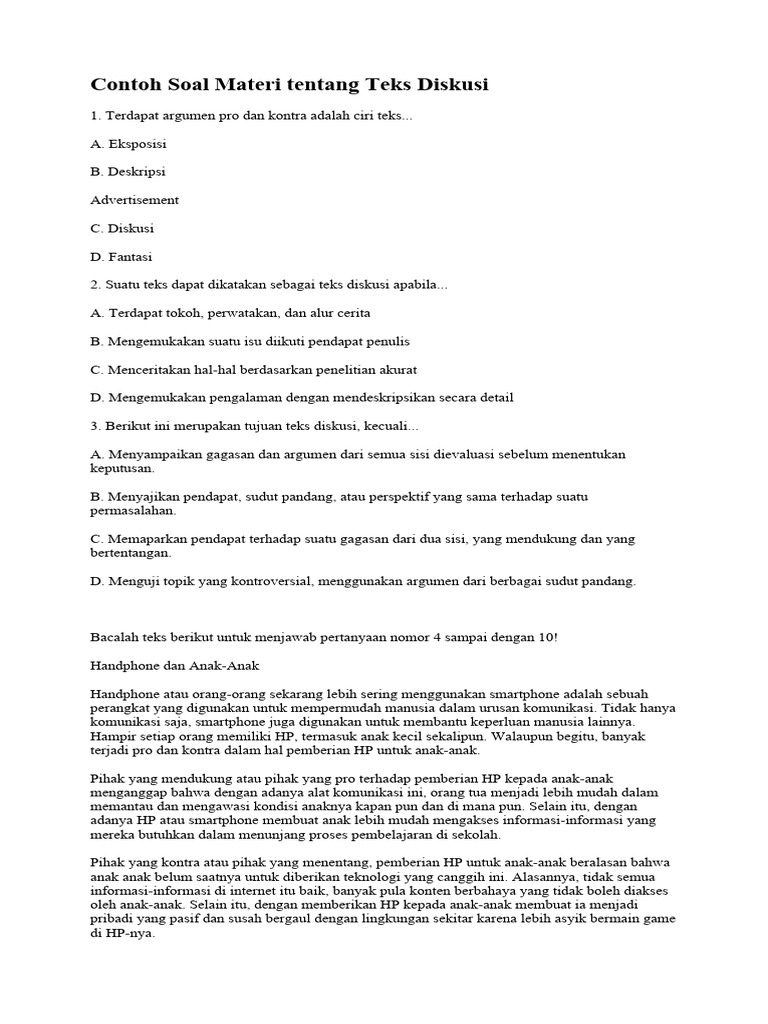 Contoh Soal Materi Tentang Teks Diskusi | PDF
