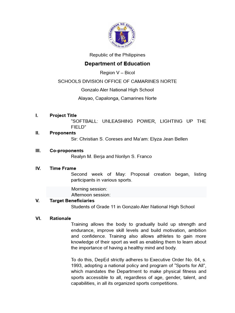 PROPOSAL MAPEH | PDF | Knowledge | Sports