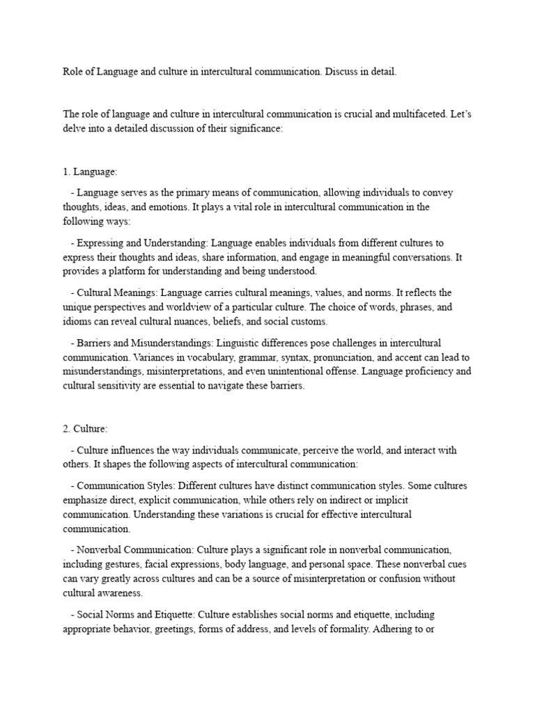 Role of Language and Culture | PDF | Cross Cultural Communication ...