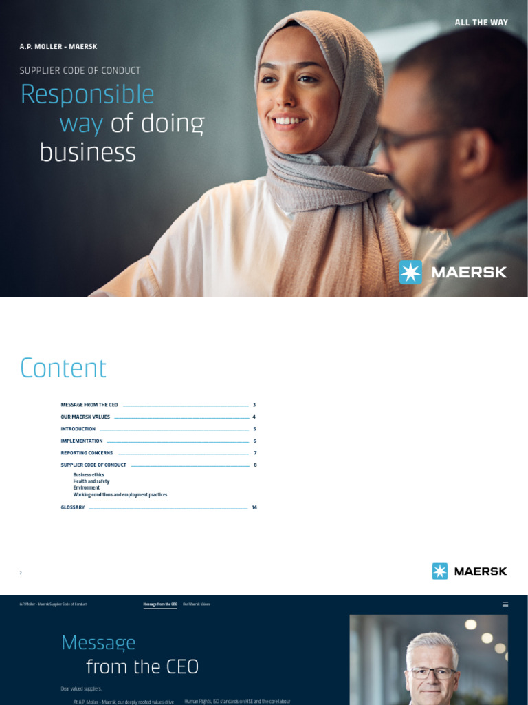 Maersk Supplier Code of Conduct Overview | PDF | Supply Chain ...
