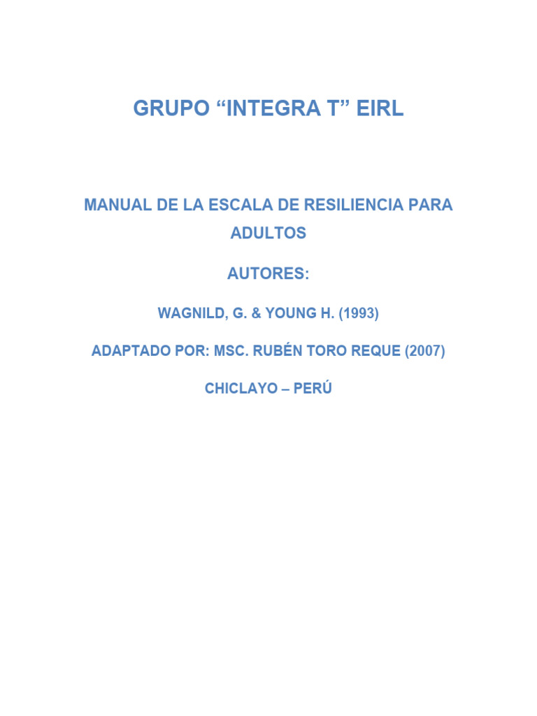 Escala de Resiliencia Wagnild y Young | PDF | Validez (Estadísticas ...