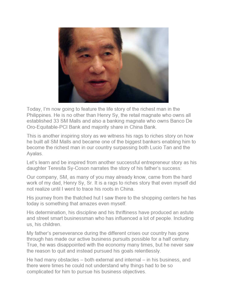 Henry Sy Life Story | PDF | Banks | Retail
