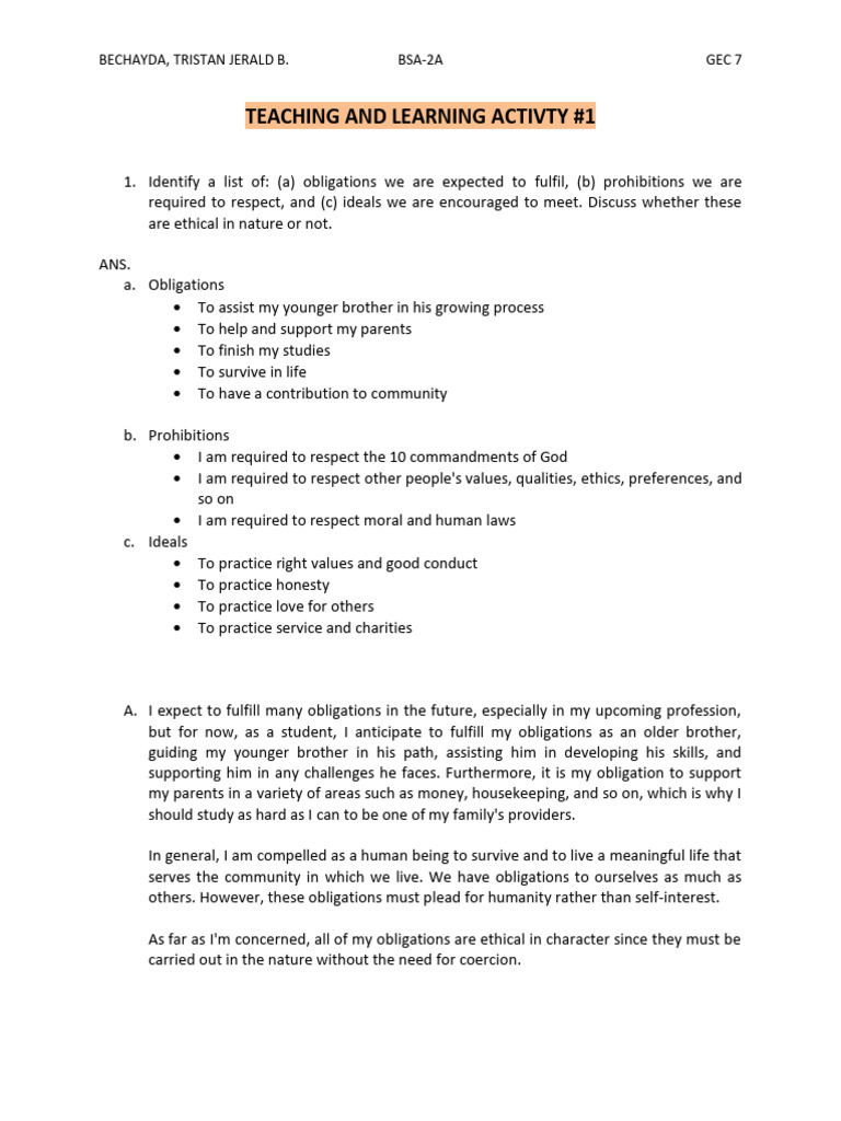 Gec 7 - Activty 1 | PDF | Faith | Atheism