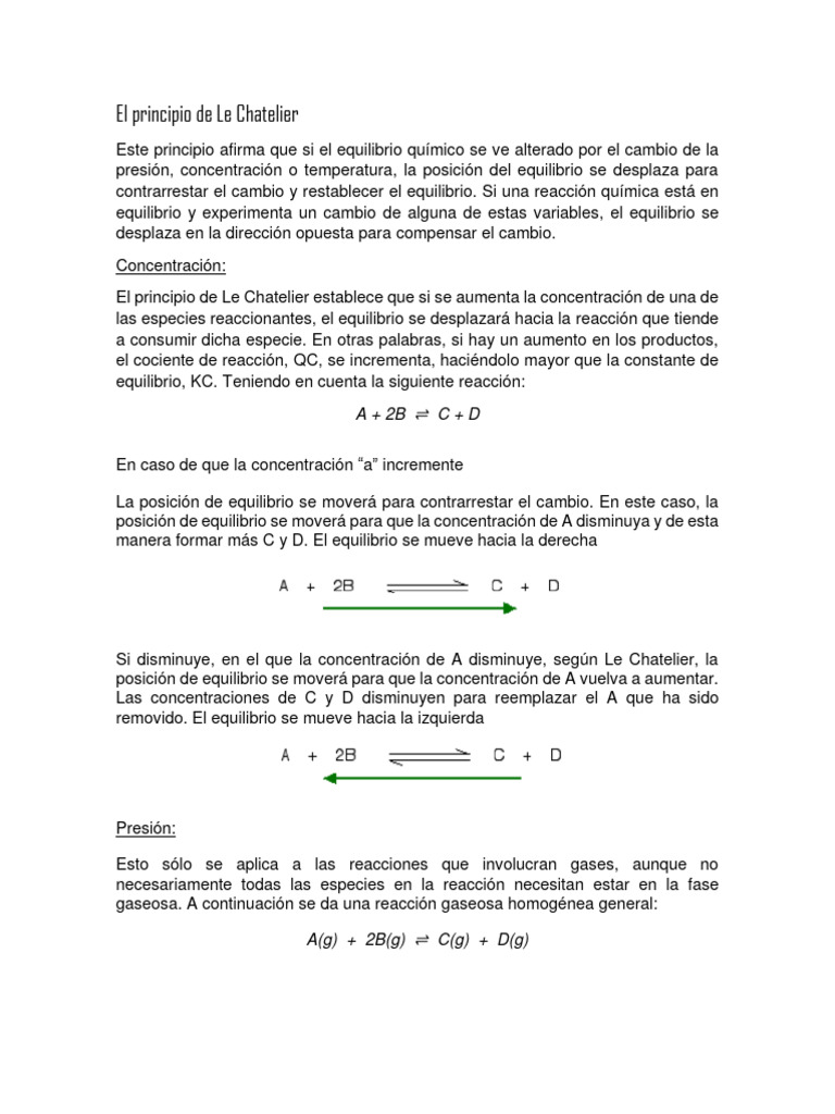 Principio de Le Chatelier: Guía Rápida | PDF | Equilibrio químico | Entalpía