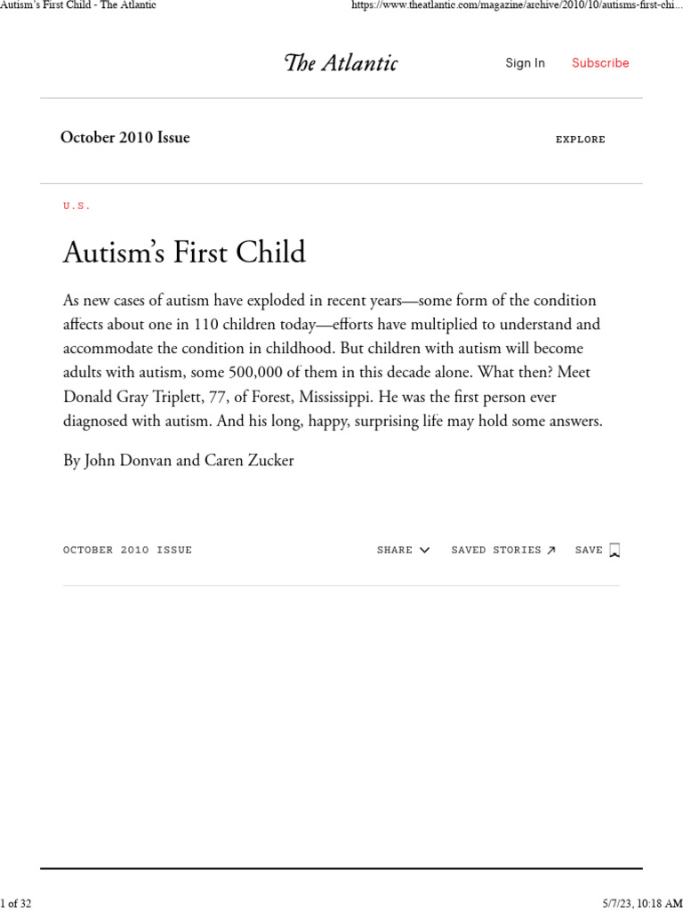 Autisms FirstChild TheAtlantic | PDF | Autism Spectrum