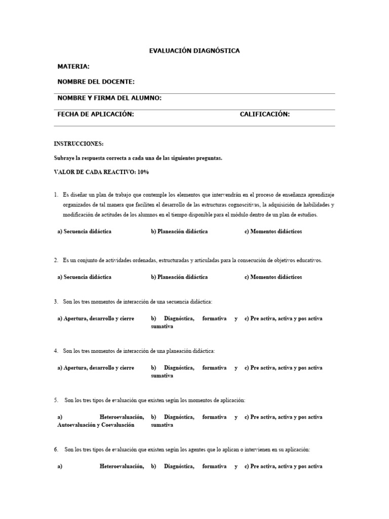 Eval Diagnostica | PDF | Evaluación | Enseñando