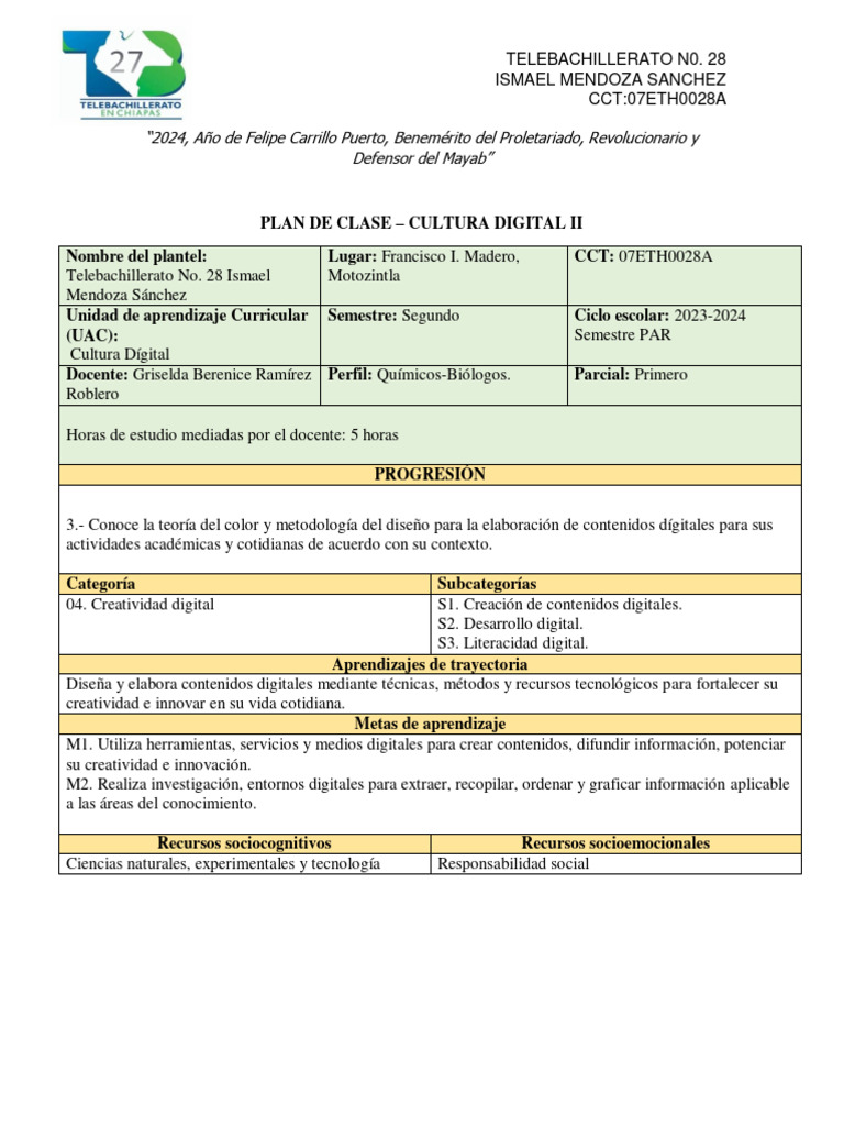 Plan de Clase Cultura Dígital Ii-1 | PDF | Infografia | Cognición