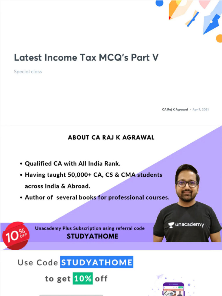 Latest Income Tax MCQs Part V No Anno | PDF