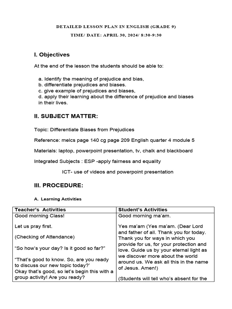 DETAILED_LESSON_PLAN_IN_ENGLISH_GRADE_7 | PDF | Question | Sentence (Linguistics)