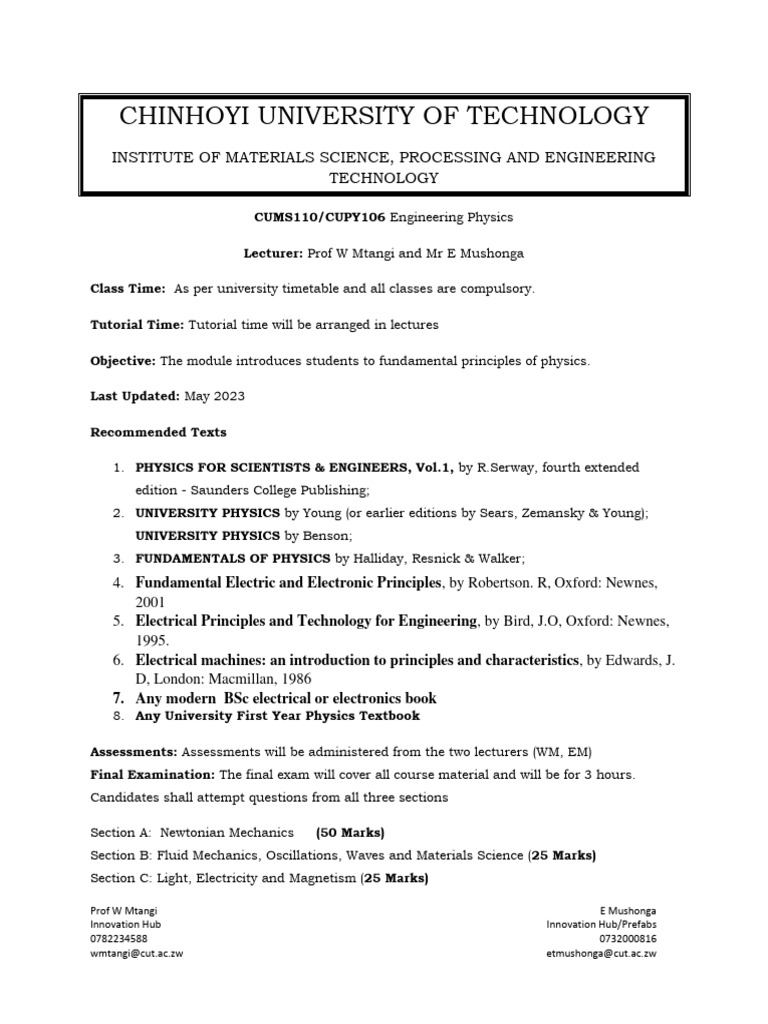 2023 Engineering Physics Outline | PDF | Momentum | Electrical Network