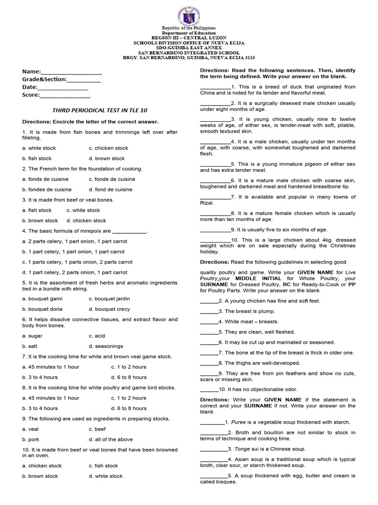 TLE-10-EXAM | PDF | Soup | Stock (Food)