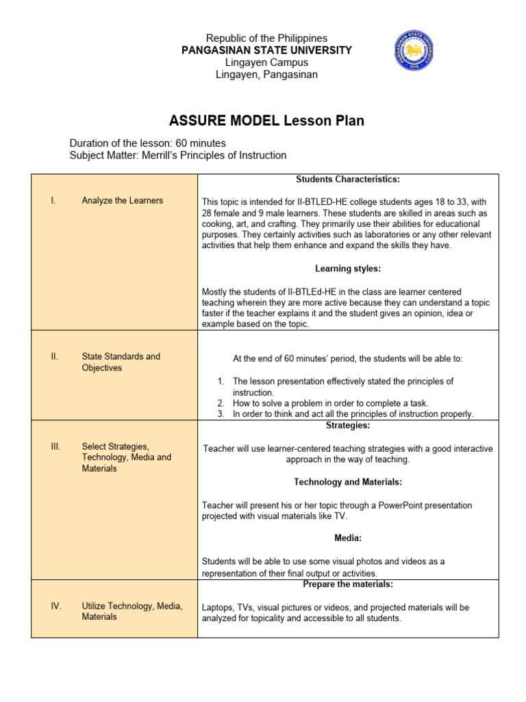 Assure Lesson Plan | PDF | Lesson Plan | Learning