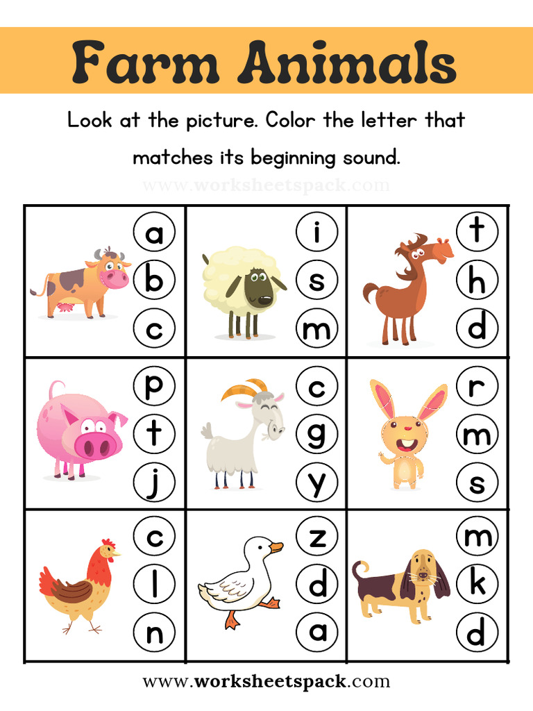 Free Farm Animal Beginning Sound Worksheet Printable for Kids | PDF