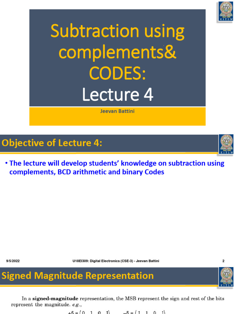 Subtractionusing 1 Scomplement | PDF | Subtraction | Binary Coded Decimal