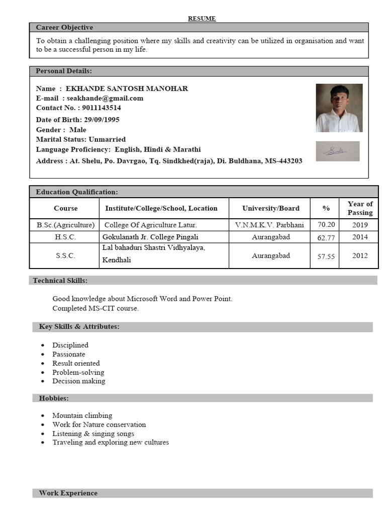 Resume Santosh Ekhande | PDF | Cognition