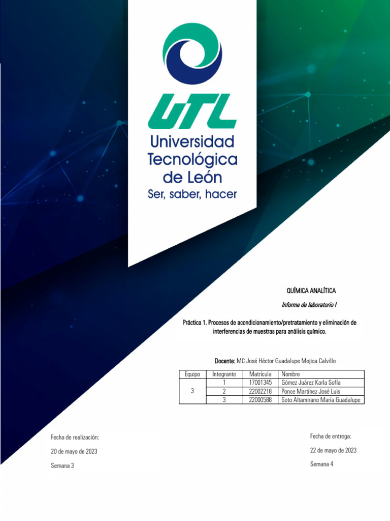 QA-302 Eq 3 INFORME DE LABORATORIO Practica 1 | PDF | Compuestos químicos | Ácido clorhídrico