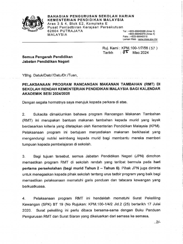 S Pelaksanaan Program Rancangan Makanan Tambahan RMT Di Sekolah | PDF