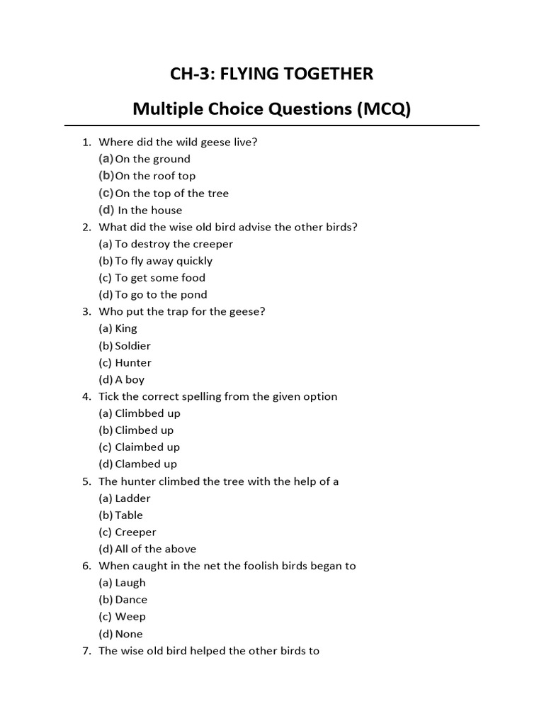 Ch-4-Flying Together-MCQs-26.7.2021 | PDF