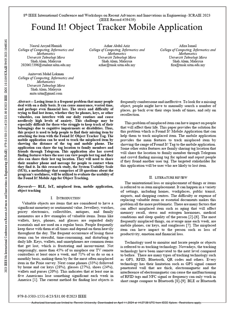 Found It Object Tracker Mobile Application | PDF | Mobile App | Application Software