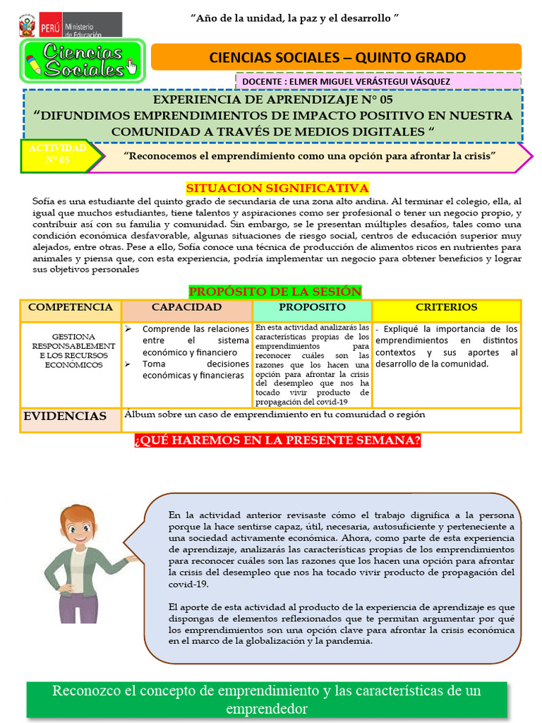 07. EXPERIENCIA DE APRENDIZAJE N° 05 - ACTIVIDAD N° 05 - 5TO GRADO - CIENCIAS SOCIALES | PDF ...