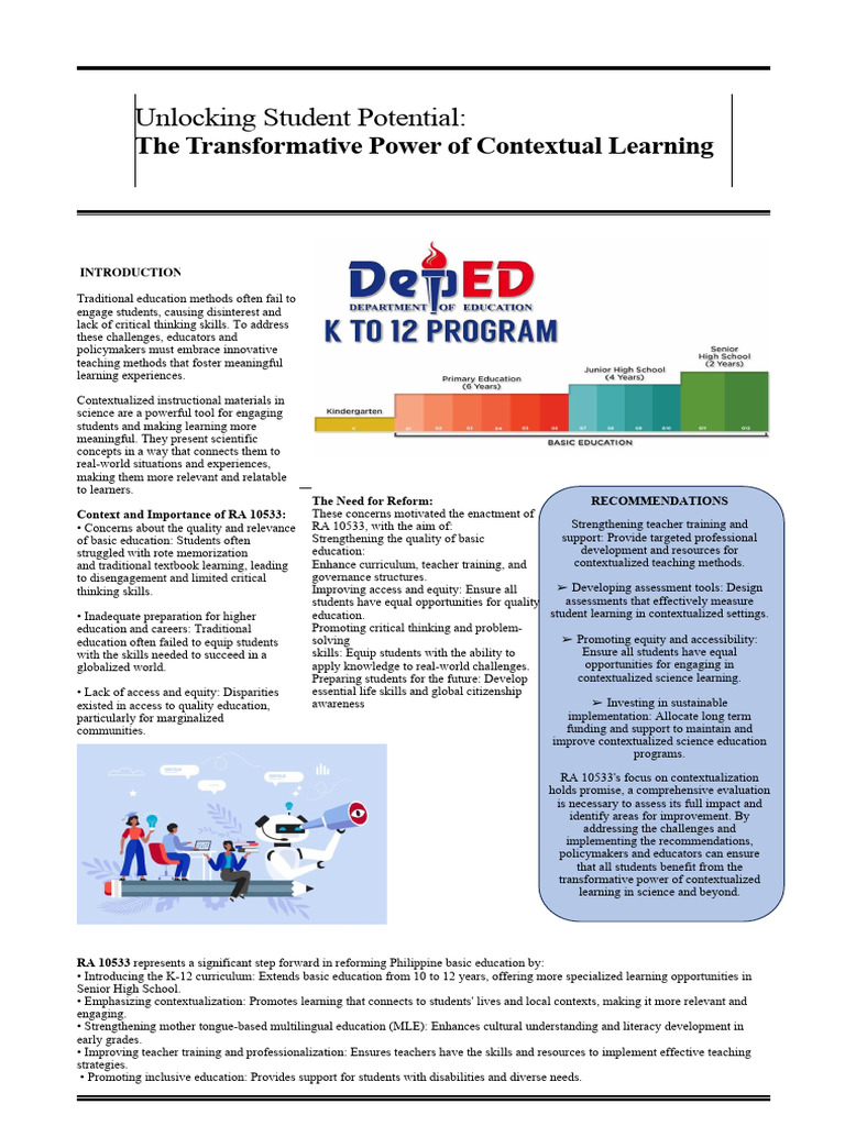 Contextual Learning in Philippine Education | PDF | Teaching Method | Learning