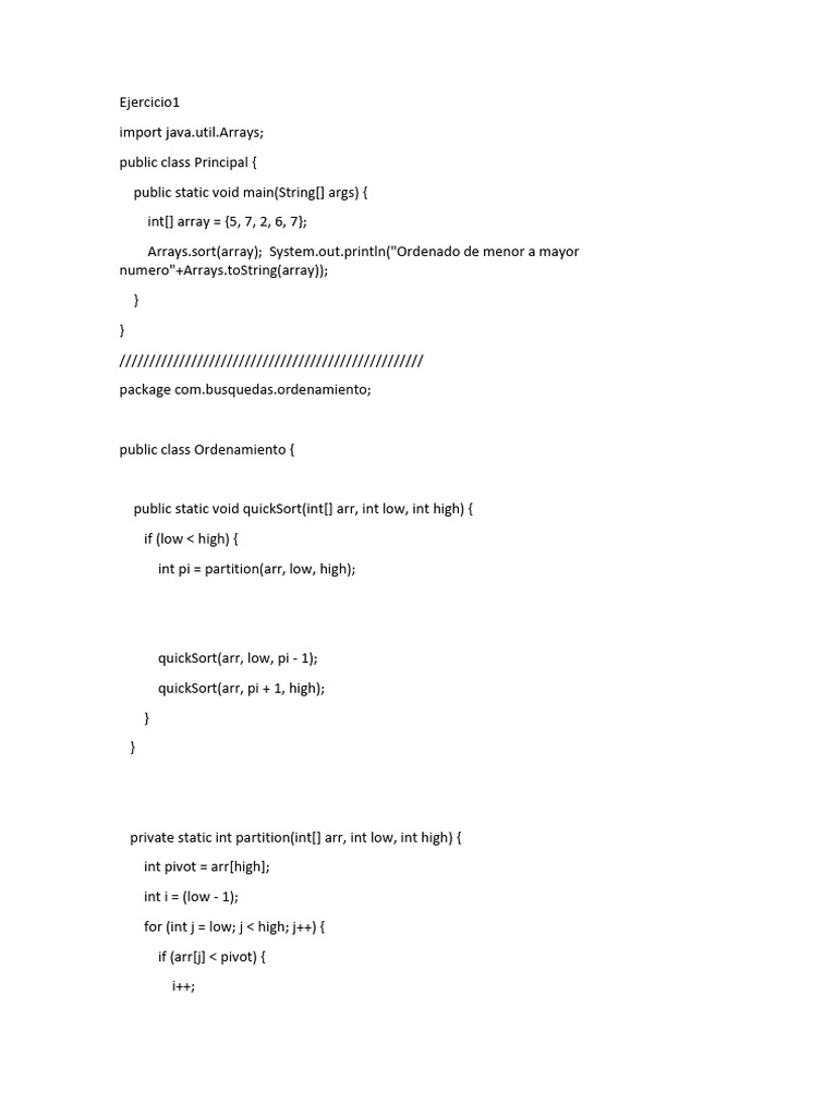Algoritmos de Ordenamiento y Búsqueda en Java | PDF | Programación de ...