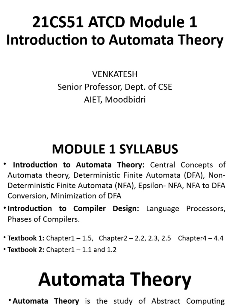 21CS51 ATCD Module 1 - 1 | PDF | Theory Of Computation | Models Of Computation