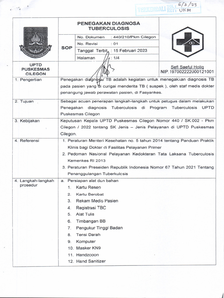 SOP Penegakan Diagnosis TB | PDF