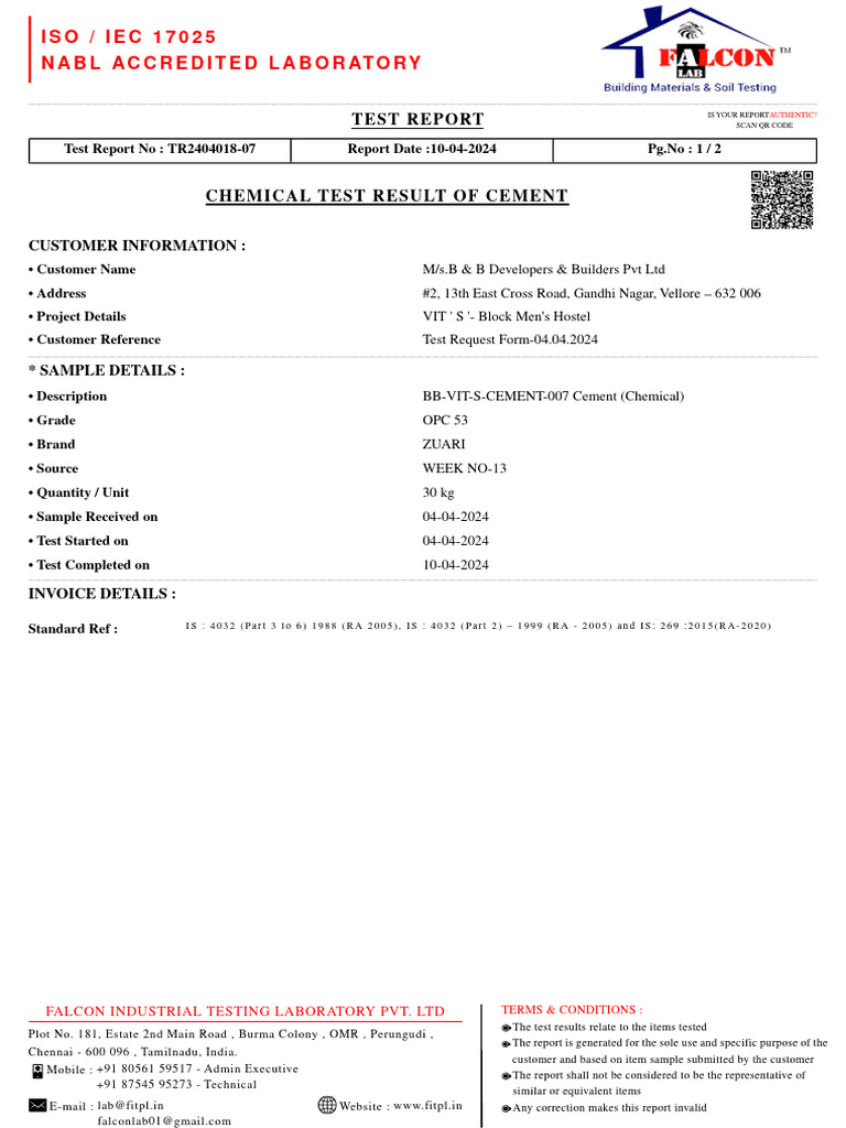 TJ2404018-07 Cement (Chemical) Report | PDF | Chemistry | Materials