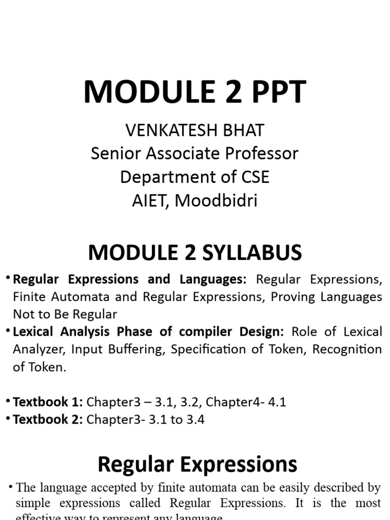 21CS51 ATCD MODULE 2 - 1 Regular Expressions | Download Free PDF | Formalism (Deductive ...