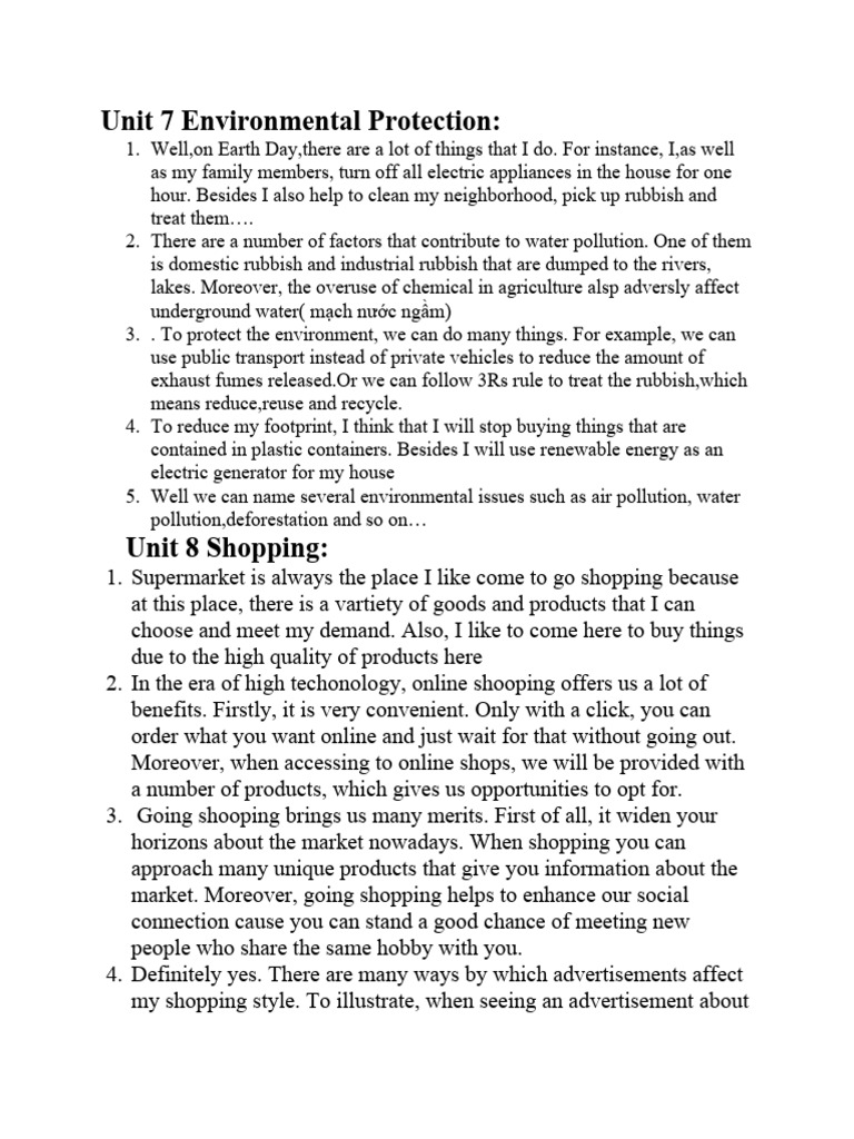 Unit 7 Environmental Protection | PDF | Natural Disasters | Water